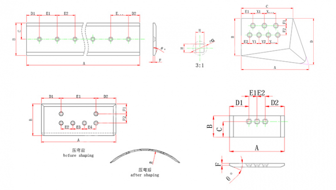 NB TIG Brand High Mn Material JCB Flat Cutting Edges , Single Beveled ...